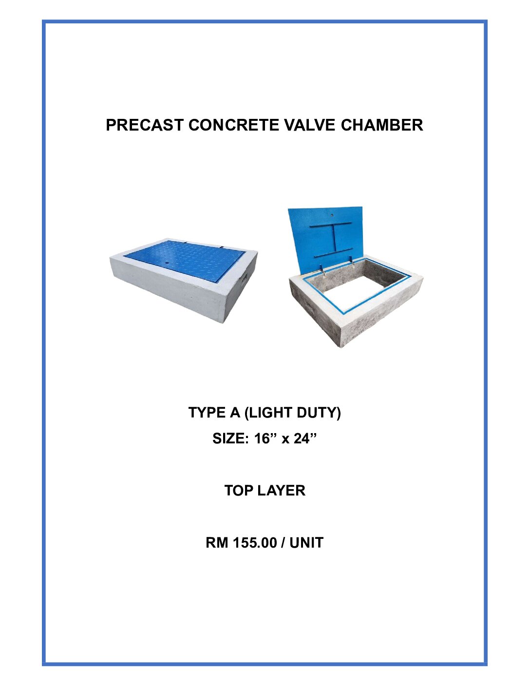 Precast Concrete Valve Chamber Type A (Light Duty) Size: 16" x 24" Top ...